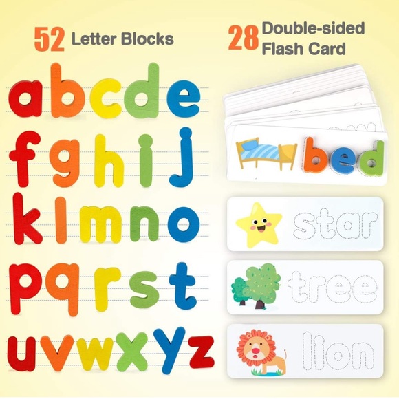 Toys | Wooden Alphabet Flash Cards Matching Sight Words Abc Letters ...